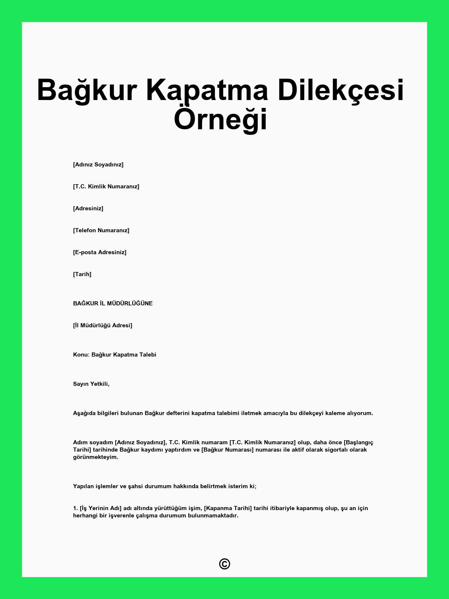Bağkur Kapatma Dilekçesi Örneği