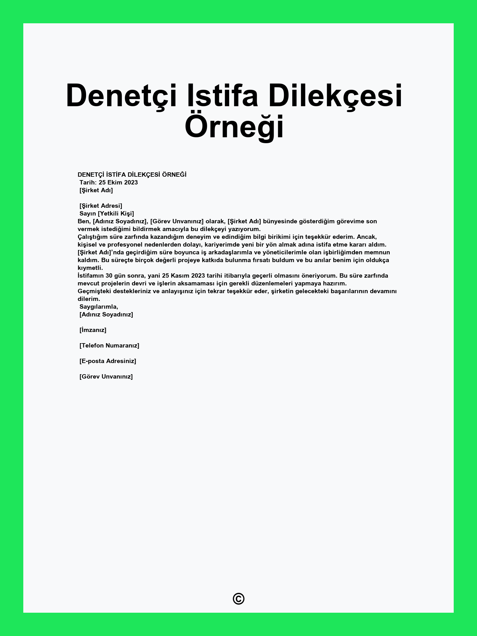 Denetçi Istifa Dilekçesi Örneği