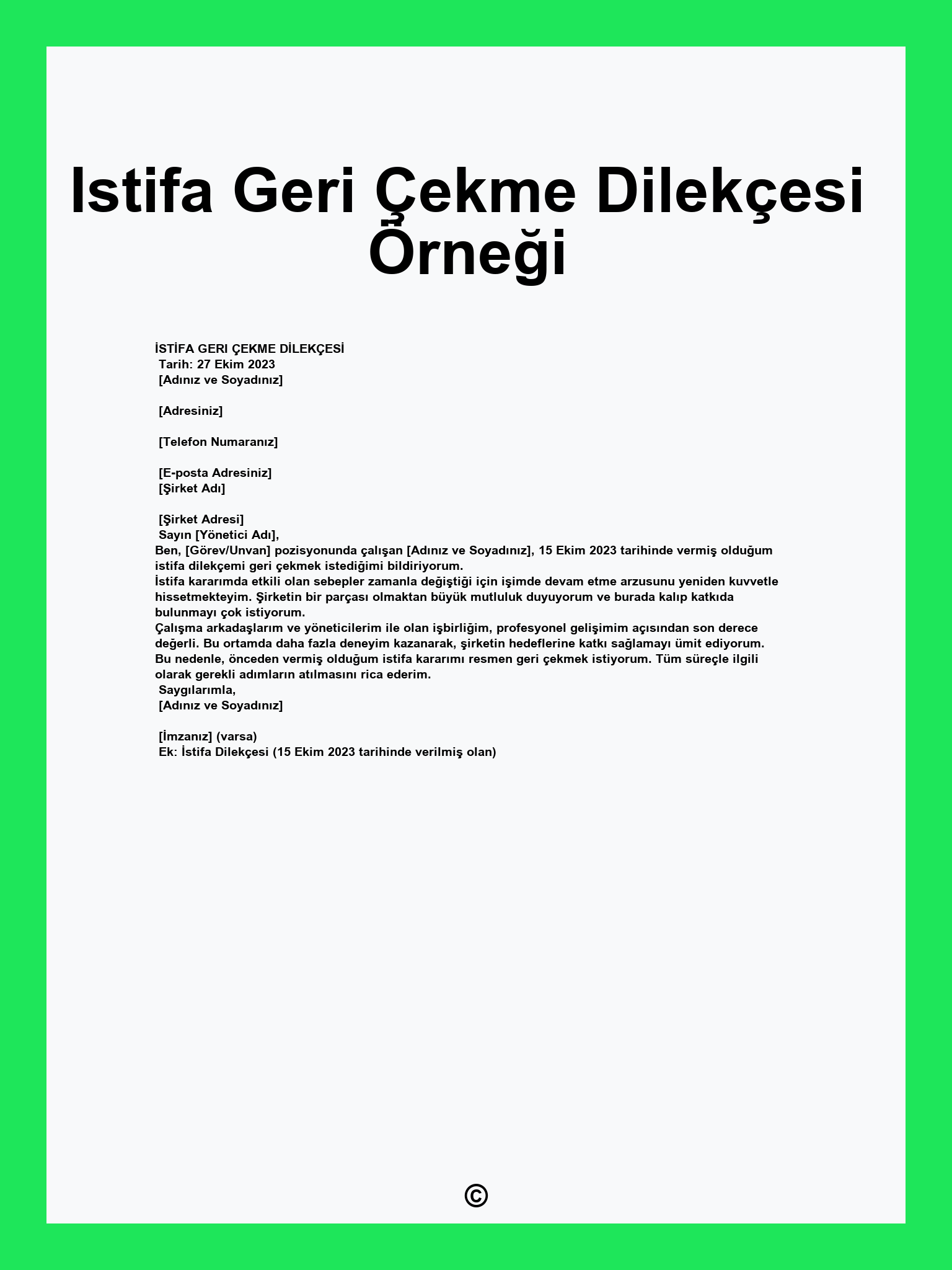 Istifa Geri Çekme Dilekçesi Örneği