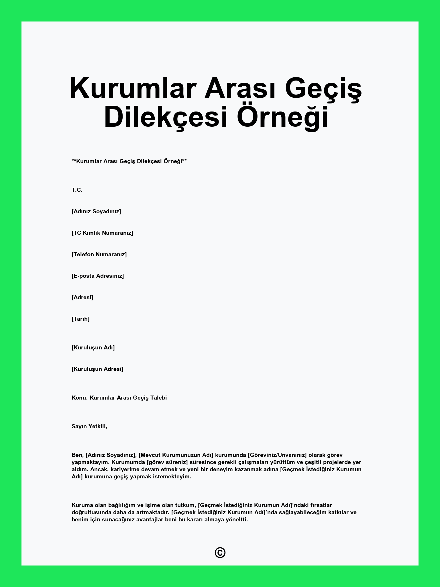 Kurumlar Arası Geçiş Dilekçesi Örneği