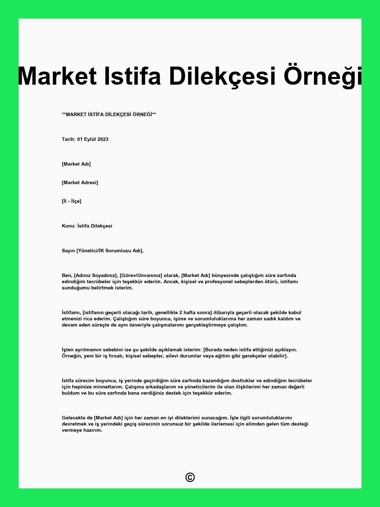 Market Istifa Dilekçesi Örneği