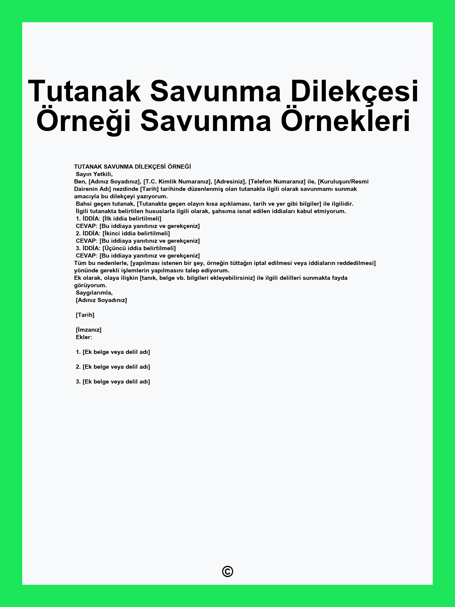 Tutanak Savunma Dilekçesi Örneği Savunma Örnekleri